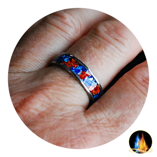 Titanium Twin Flame Ring Set Red Fire Blue Ice Opal